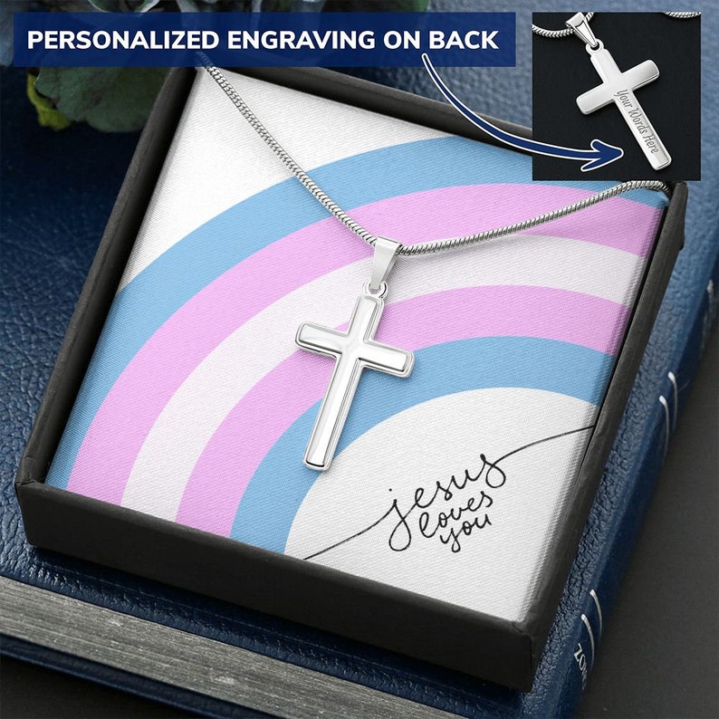 Transgender Cross Necklace, Engraved Cross, LGBTQ Christian Jewelry ...