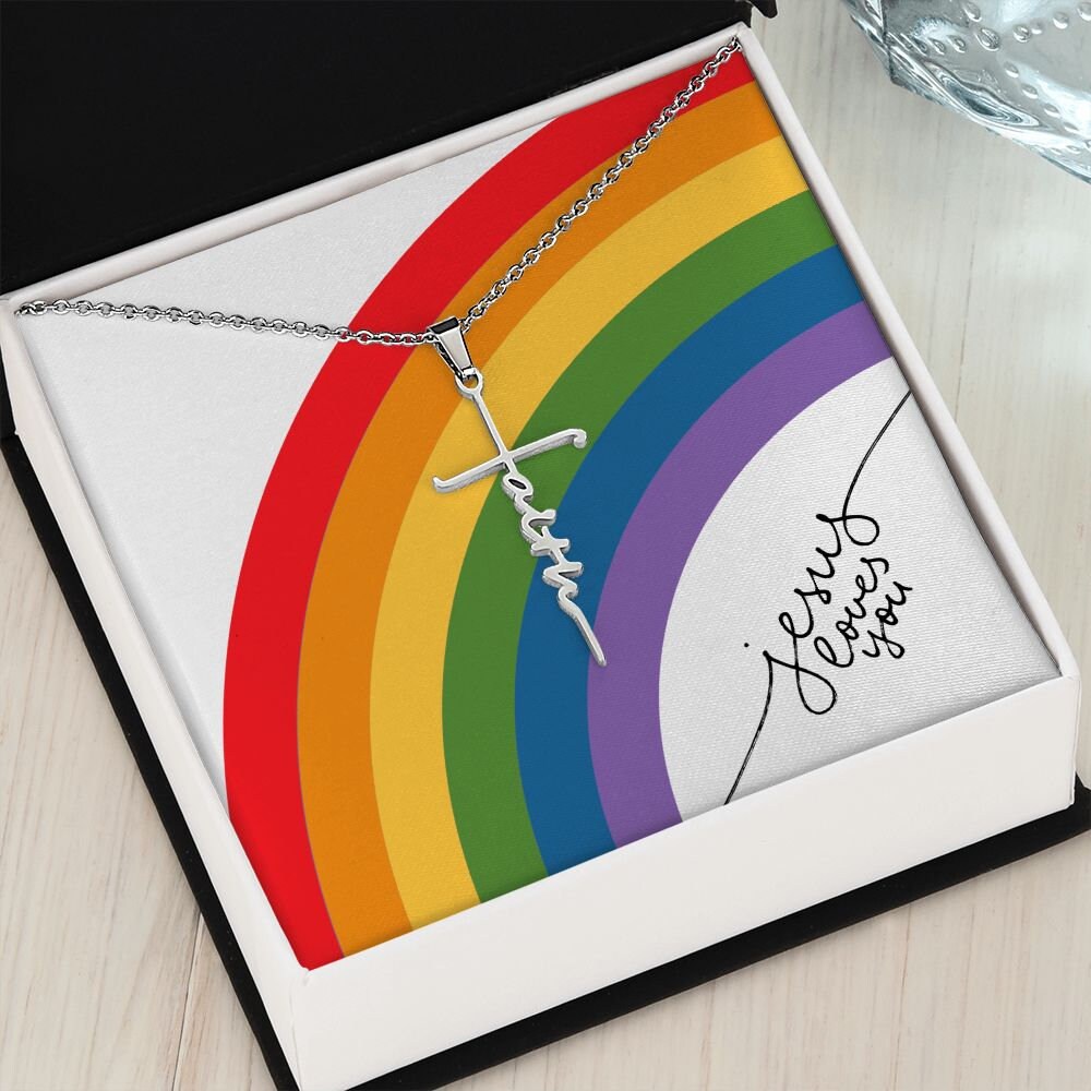Rainbow Pride Cross Necklace Faith Cross Necklace Gay - Etsy