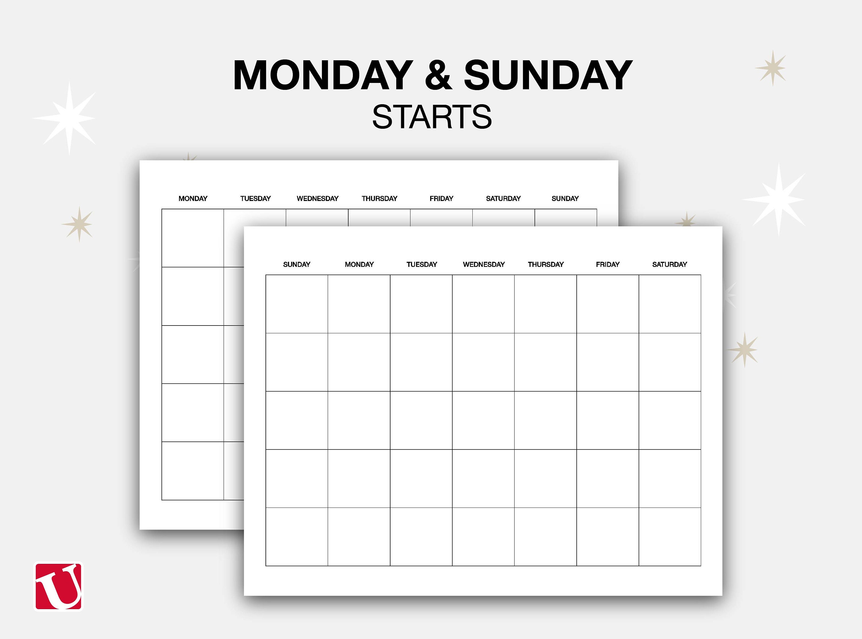 Blank Monthly Printable Calendar, Undated Minimalist Calendar Template ...