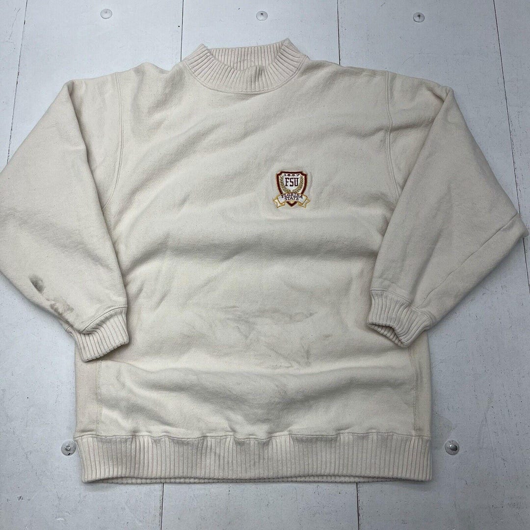 Vintage Nutmeg Mills Cream FSU Florida State Crew Neck Sweater Adult ...