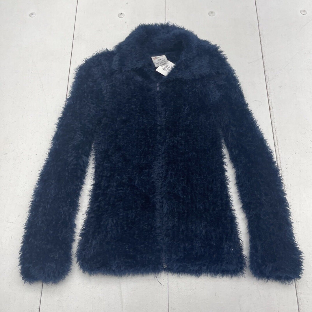 Vintage Miss B Navy Blue Fuzzy Zip-up Jacket Women's Size S/M - Etsy