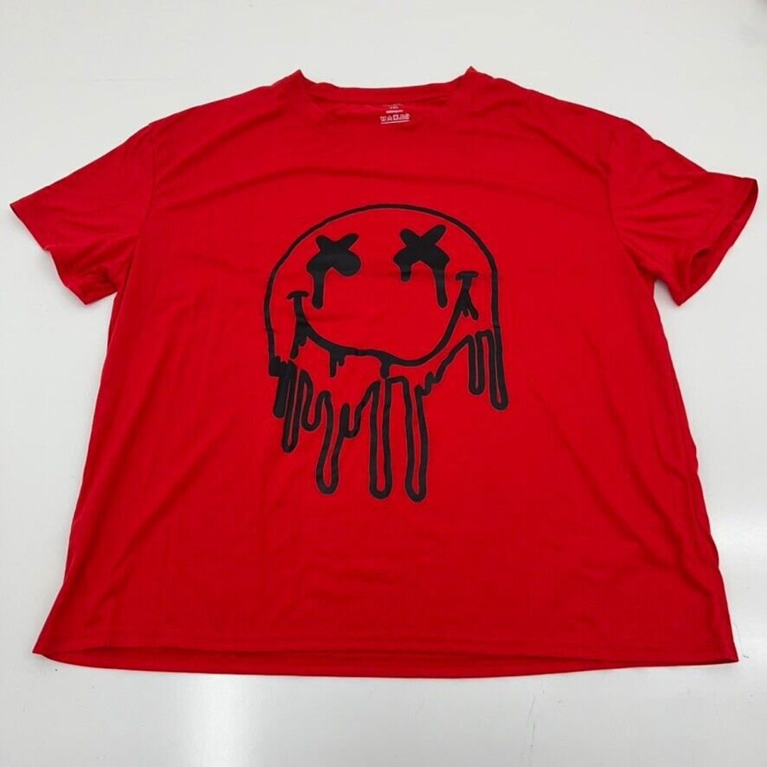 Shein Curve Red Dripping Smile Face Graphic Print T-shirt Women's Size ...