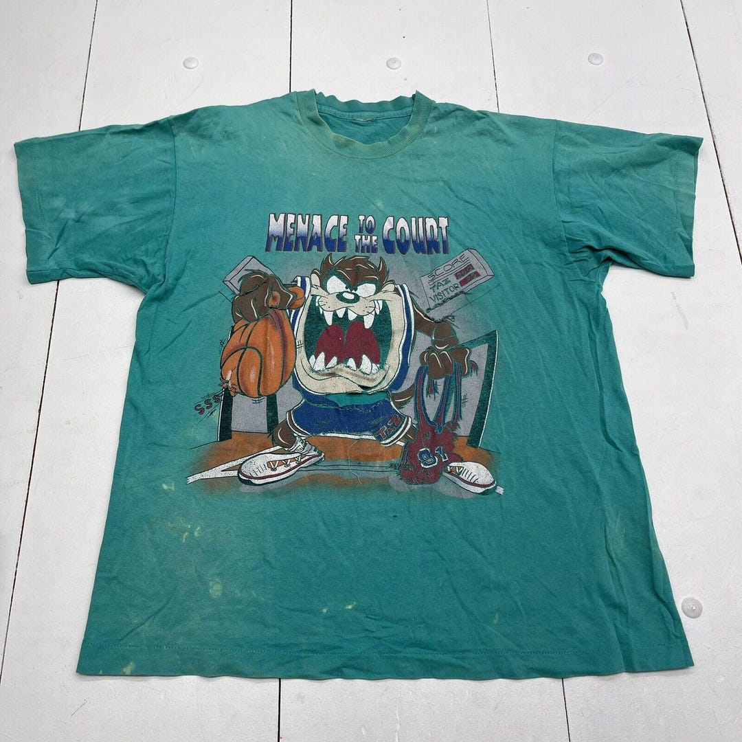 Vintage Taz Devil Menace to the Court Teal Graphic T Shirt Adults Size ...