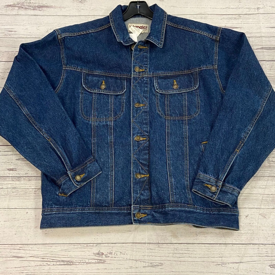 Vintage Wrangler Blue Denim Button up Long Sleeve Jean Jacket Men Size ...