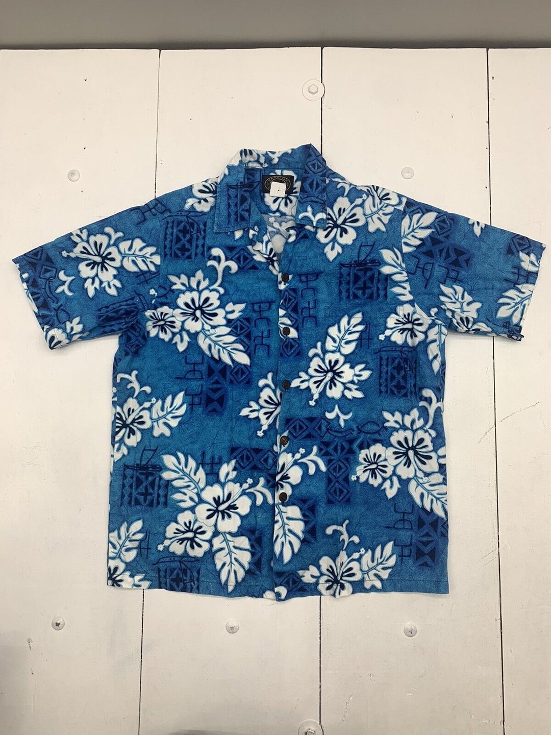 Hawaiian Reserve Collection Vintage Blue Floral Button up Mens Size M ...