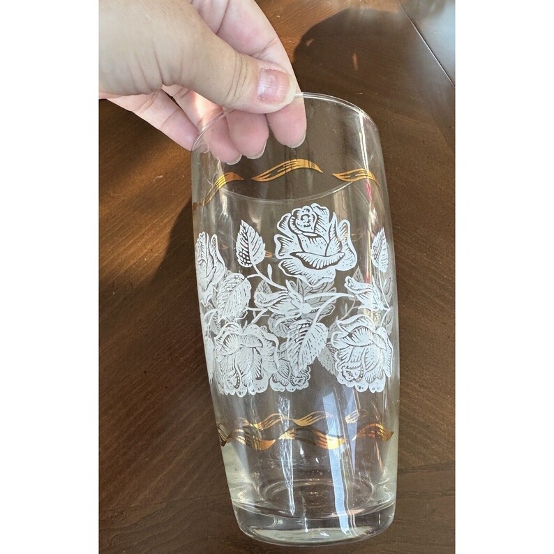 Vintage Libbey Gold White Rose Bouquet Large Glass Vase Pitcher - Etsy