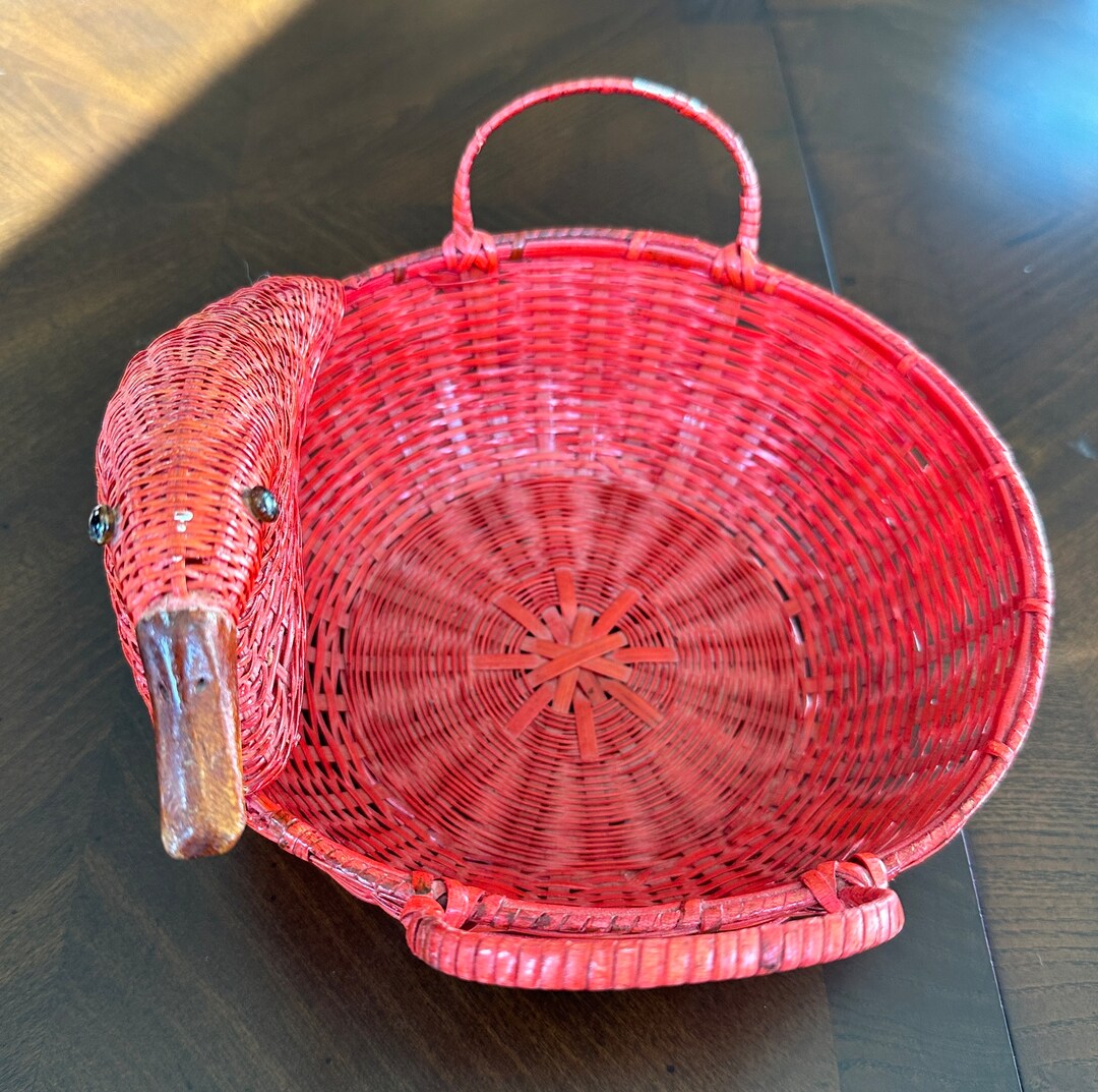 Vintage Red Wicker Duck Goose Basket, Glass Eyes - Etsy