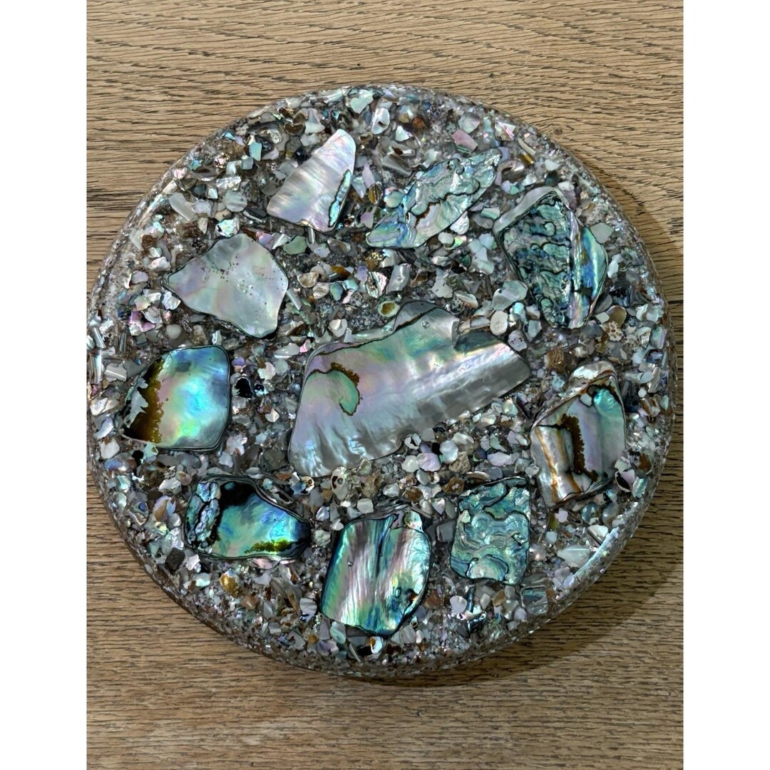 Vintage Abalone Shell Trivet Footed Lucite Hot Plate Retro Decor MCM 7 ...