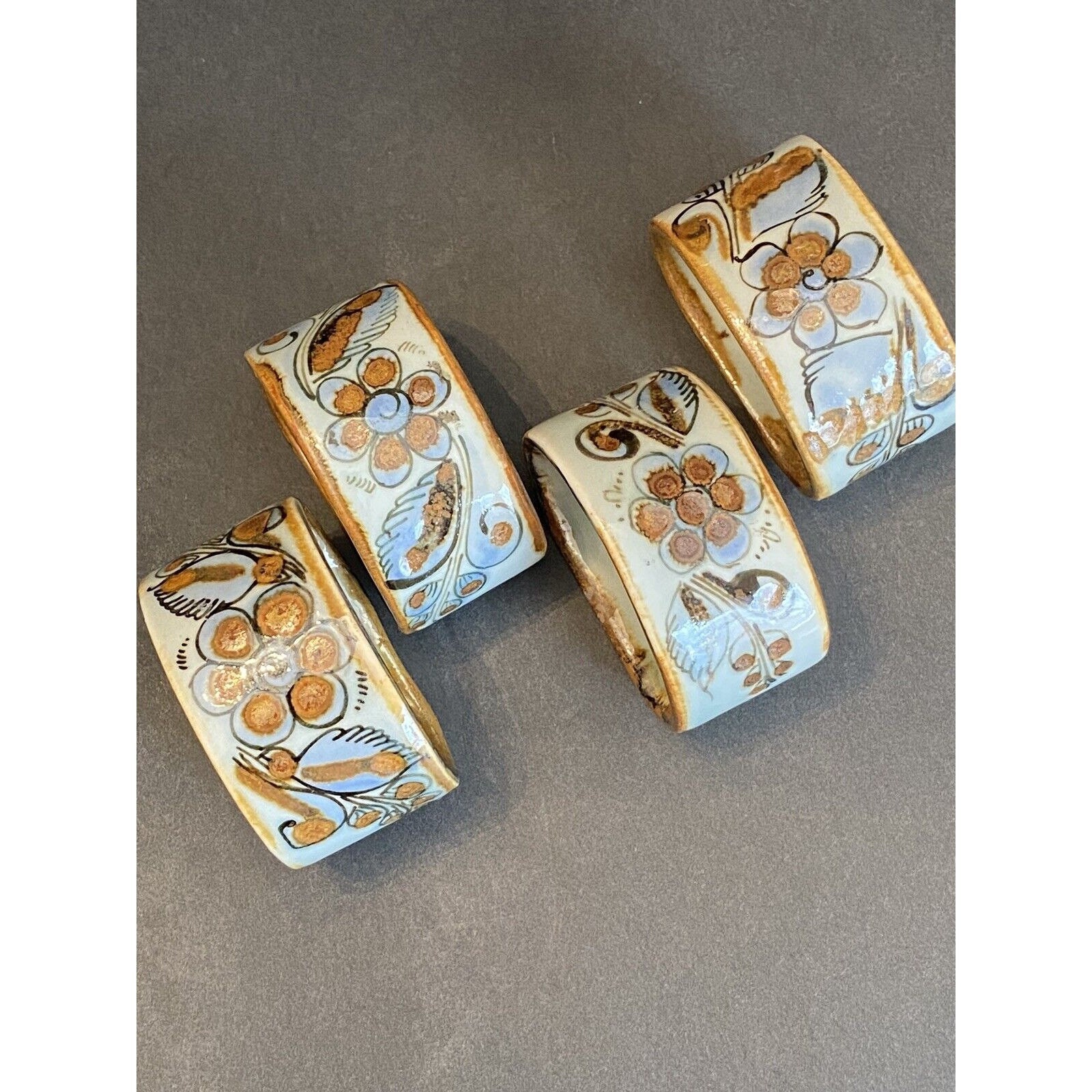 Set of 4 Tonala Blue Ceramic Napkin Ring Holders Mexican Folk Art Ken ...