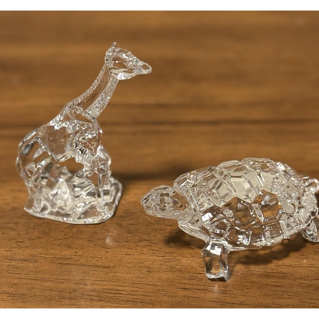2 Crystal Glass Paperweights Turtle Giraffe Kristalcolor Made in Italy ...