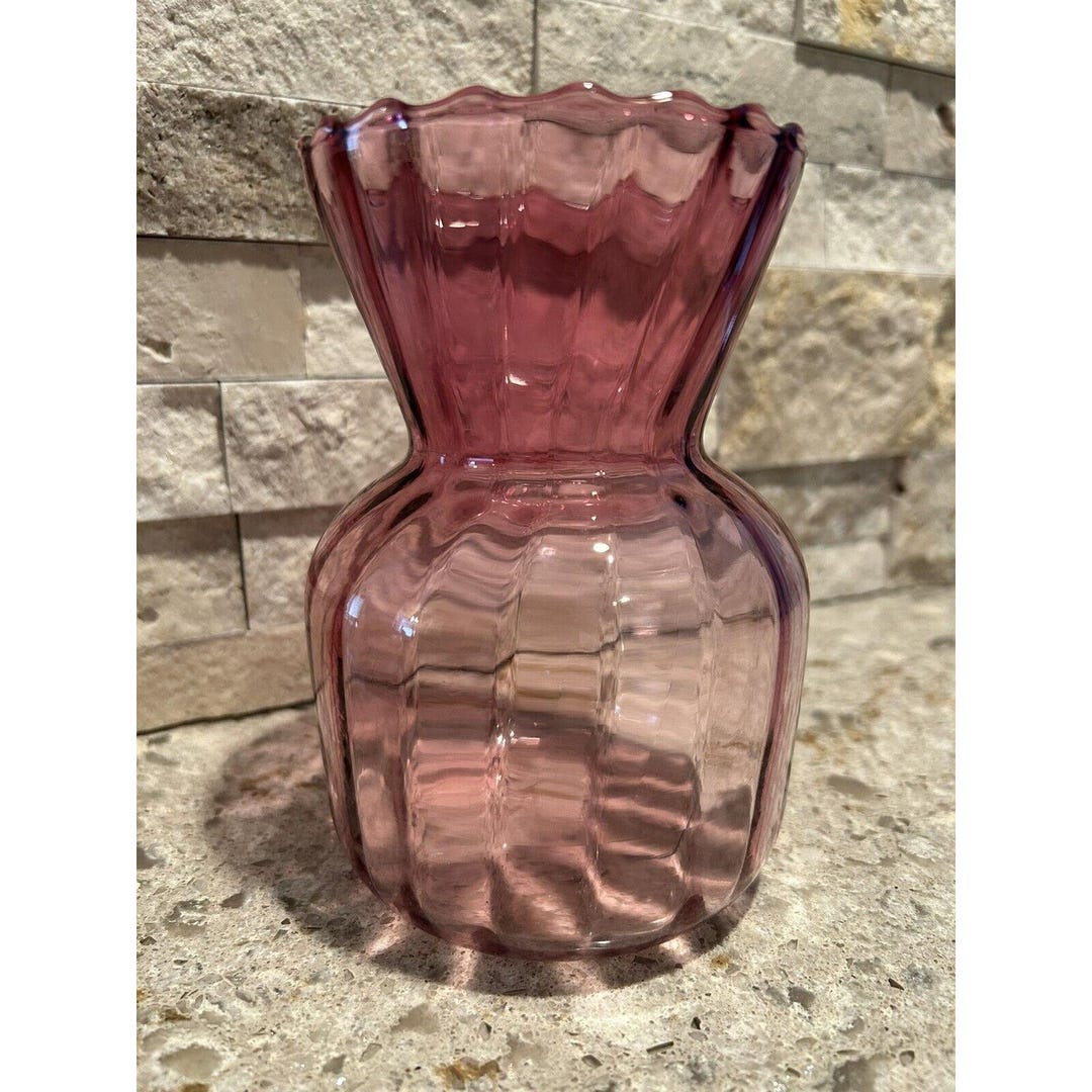 Pilgrim Cranberry Glass Vase Optic Ribbed Sac MCM Ruffled Edge ...