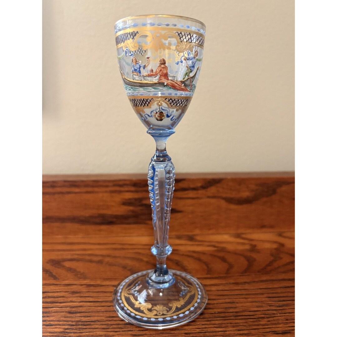 Venetian Salviati Blue Enamel Sabine Mythology Wine Glass Cordial 6 ...