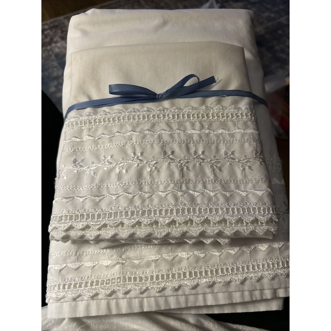 Vintage Jcpenney Eyelet Lace Twin Sheet Set White Cotton/polyester ...