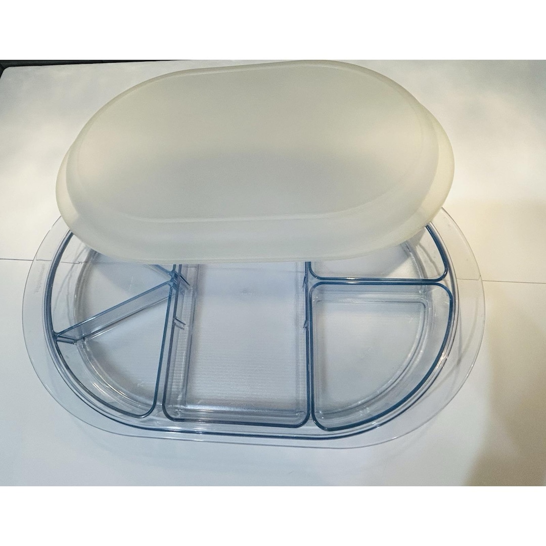 Vintage Tupperware Preludio Blue Oval Divided Serving Tray W/inserts ...