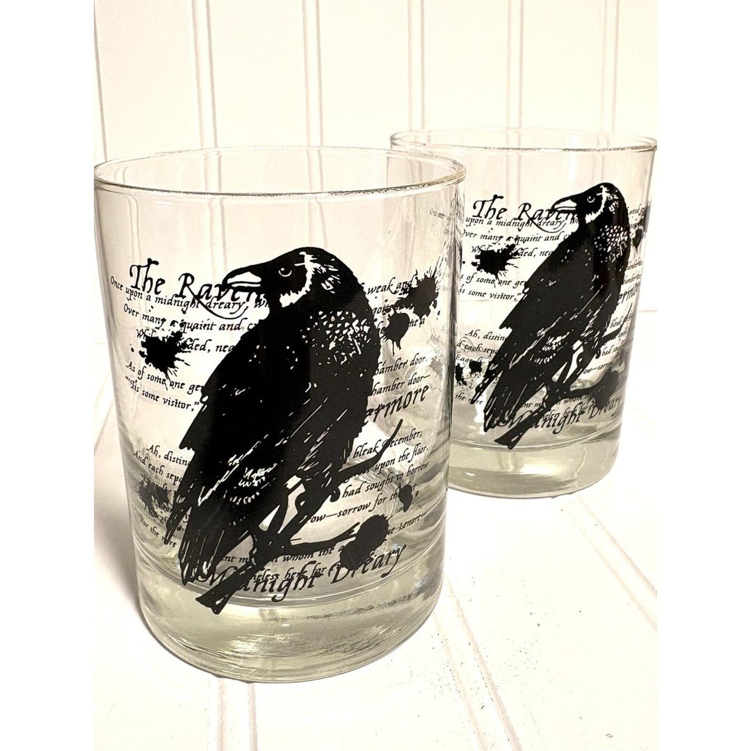 Culver Spooky Raven Whiskey Glasses, 22k Gold Rim, Set of 2 - Etsy