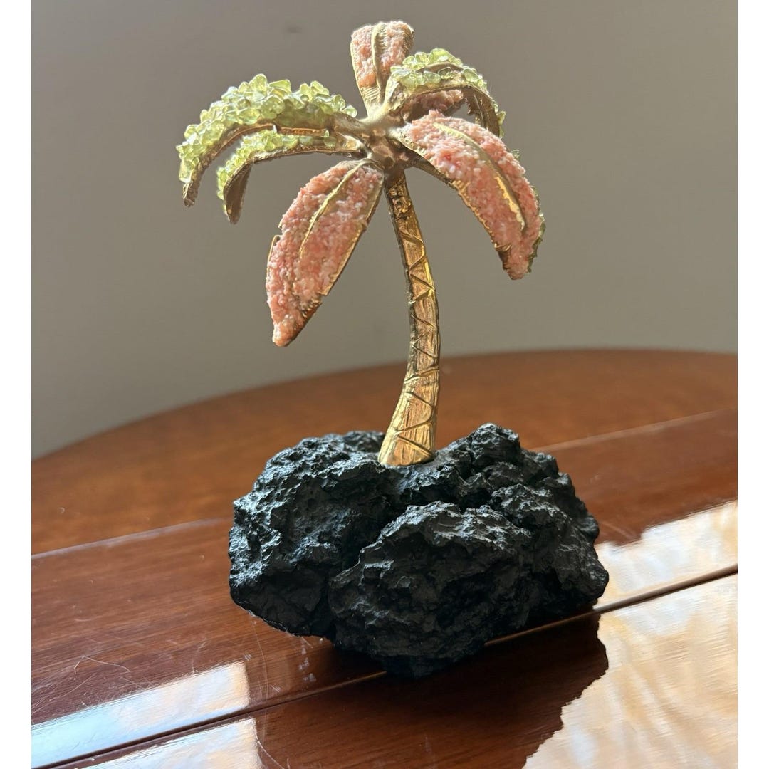 Vintage PELE Palm Tree Peridot Coral Amethyst on Lava Base Hawaii - Etsy