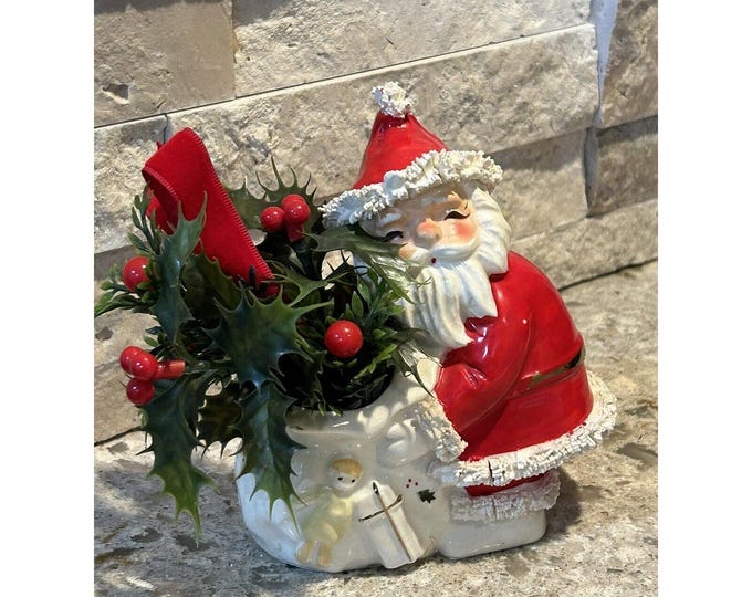 Vtg Napco Santa Claus Planter Spaghetti Trim Ceramic W Christmas ...