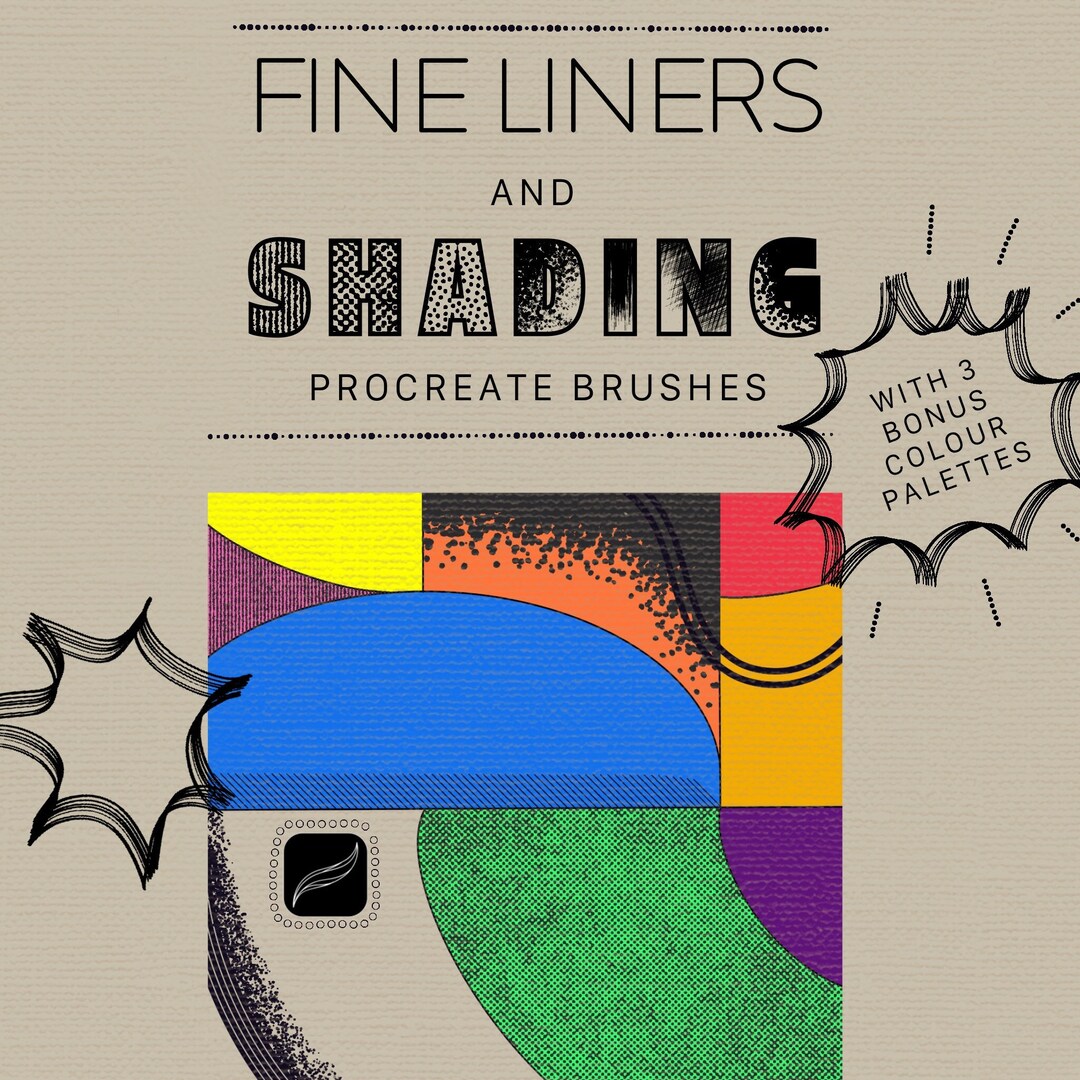 Fine Liner & Shading Brush Set for Procreate | BONUS Colour Palettes ...