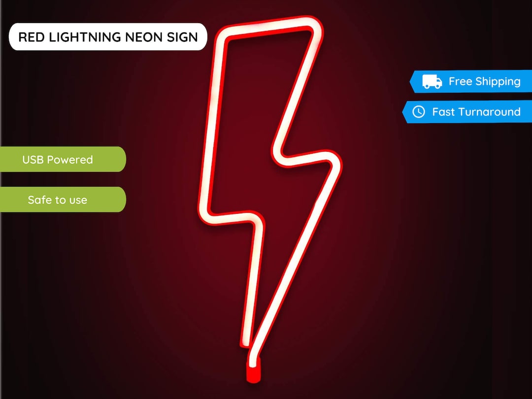 Red Lightning Neon Sign Bedroom Signs Neon Light Wall Sign Kitchen ...