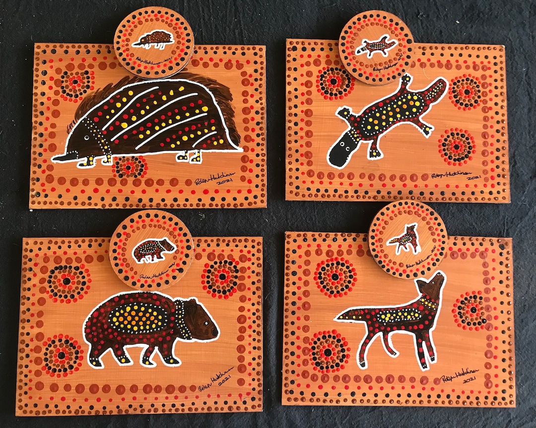 Aboriginal Hand Painted Placemats and Coaster Set - Etsy