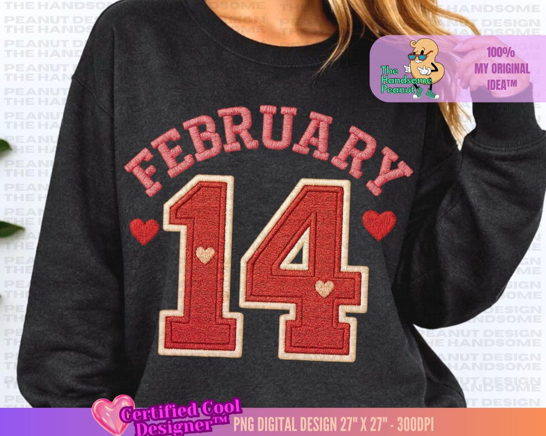 February 14 Png, Faux Embroidery Valentine, Varsity Valentines Png ...