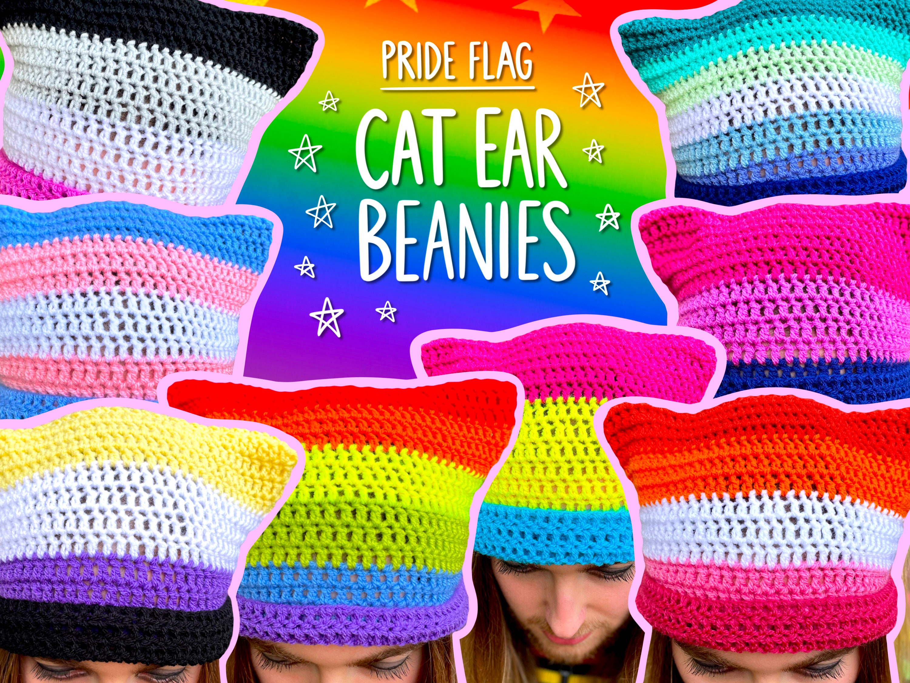 Handmade Crochet Car Ear Beanie - LGBT Pride Flags! - Etsy
