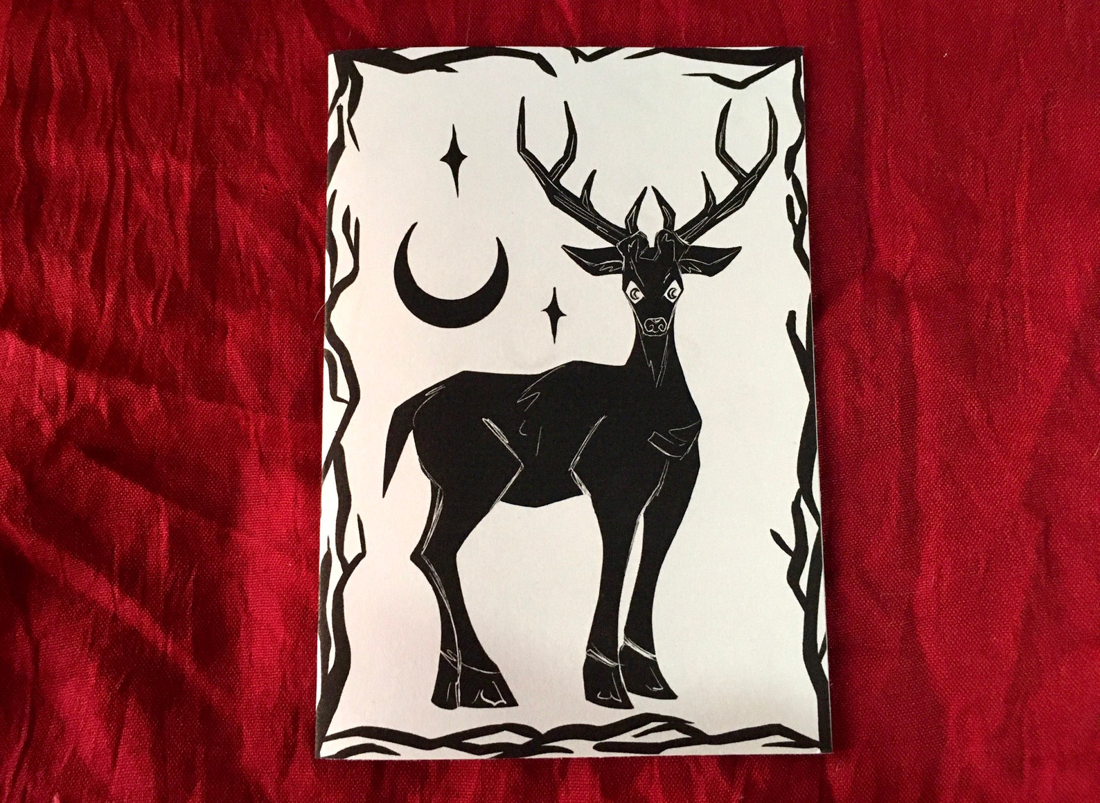 Gothic Deer Blank Greetings Card With Envelope - Stag and Moon Design ...