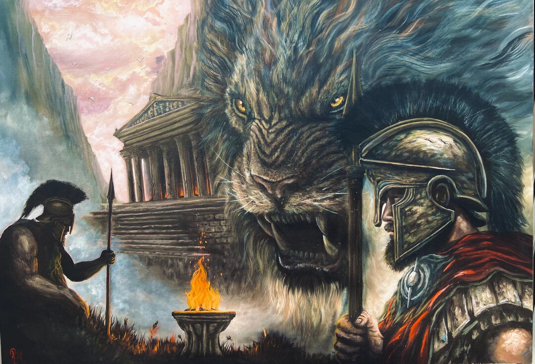 Spartan Warriors and Lion Spirit Original Oil Painting - Etsy