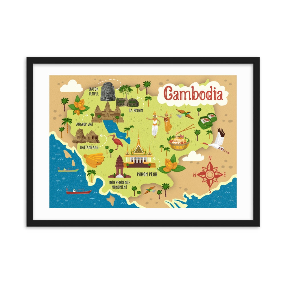 Cambodia Map Framed Matte Paper Poster | Room Decor | Holiday Gift ...