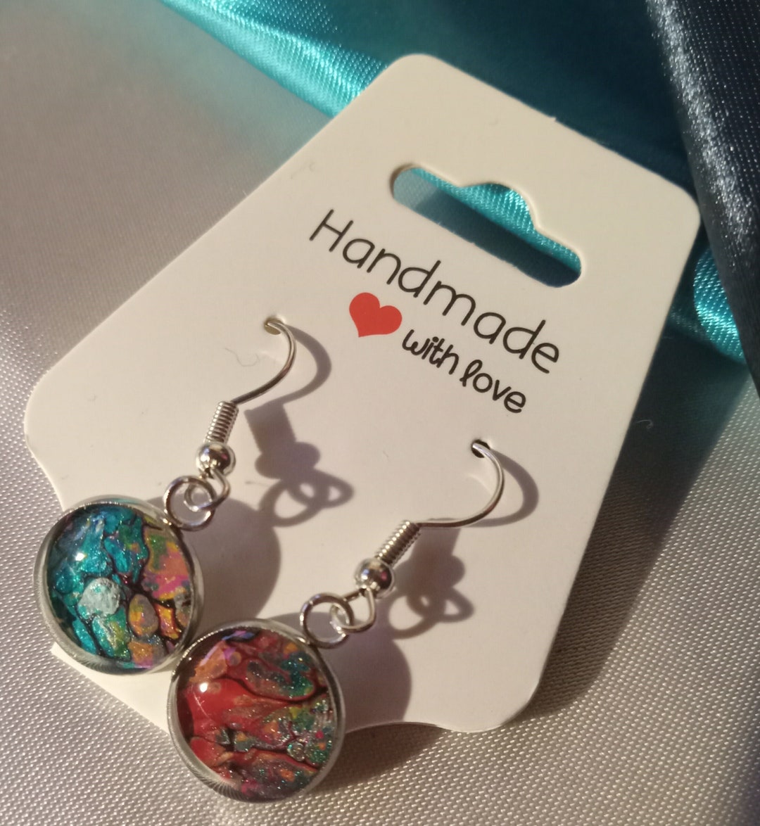 Multicolored Design| Handmade Acrylic Painted Earring Set| Resin ...
