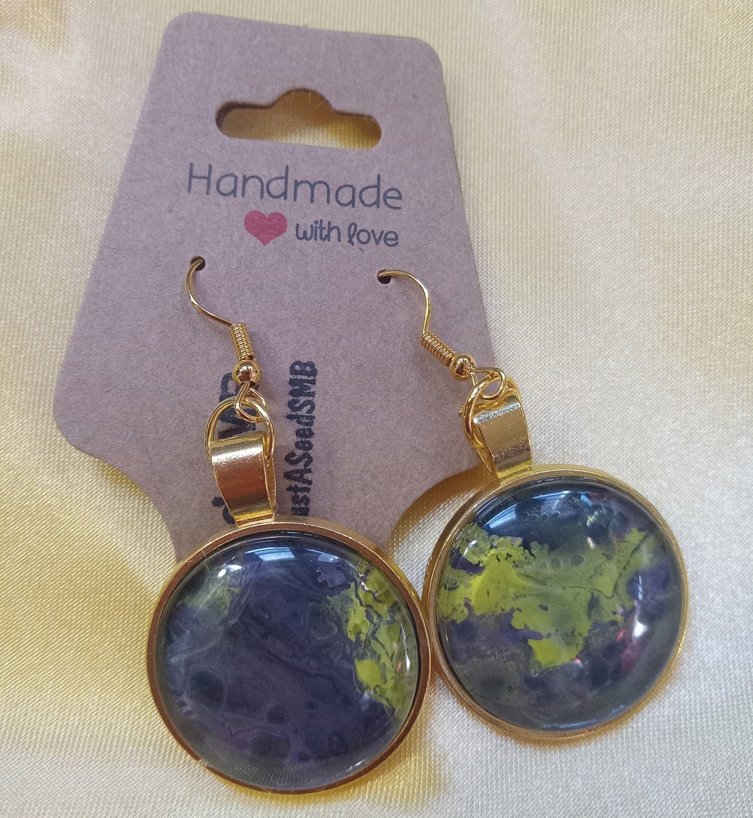 Handmade Acrylic Painted Earrings: Gold Bezel Resin Dangle Earrings - Etsy