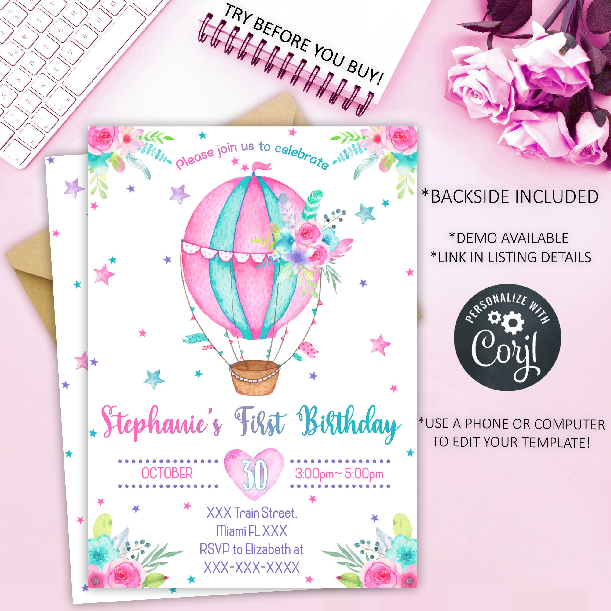Air Ballon Invitation Air Ballon Birthday Invitation Air | Etsy
