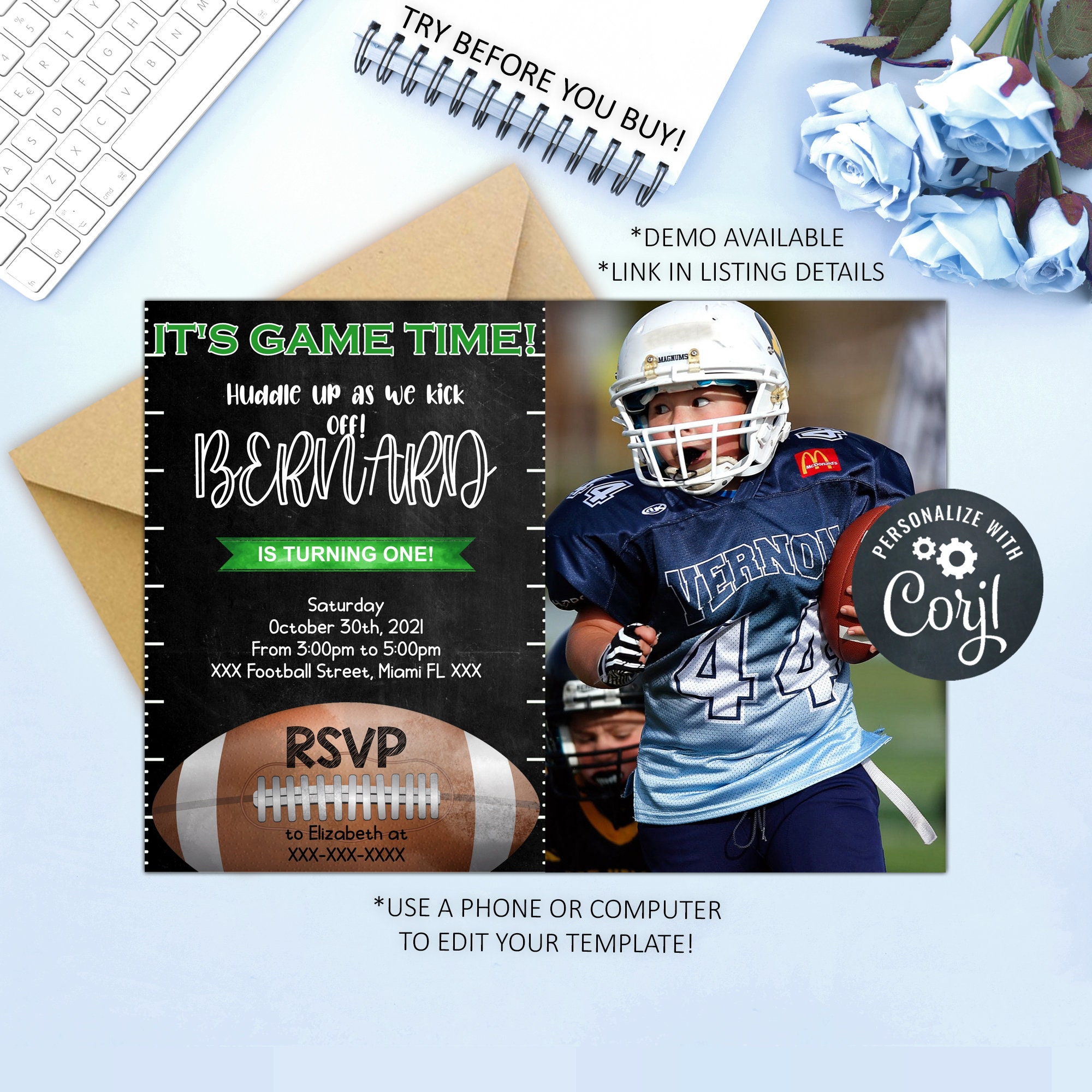 Football Party Photo Invite - Etsy