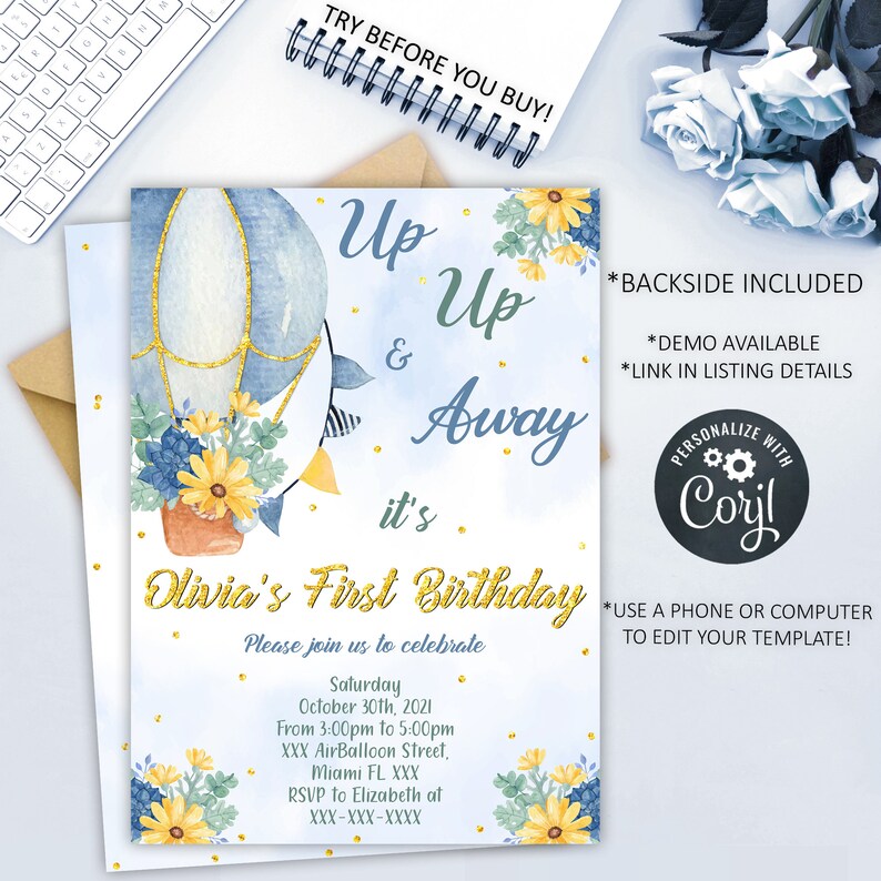 Editable Air Ballon Invitation Air Ballon Birthday | Etsy