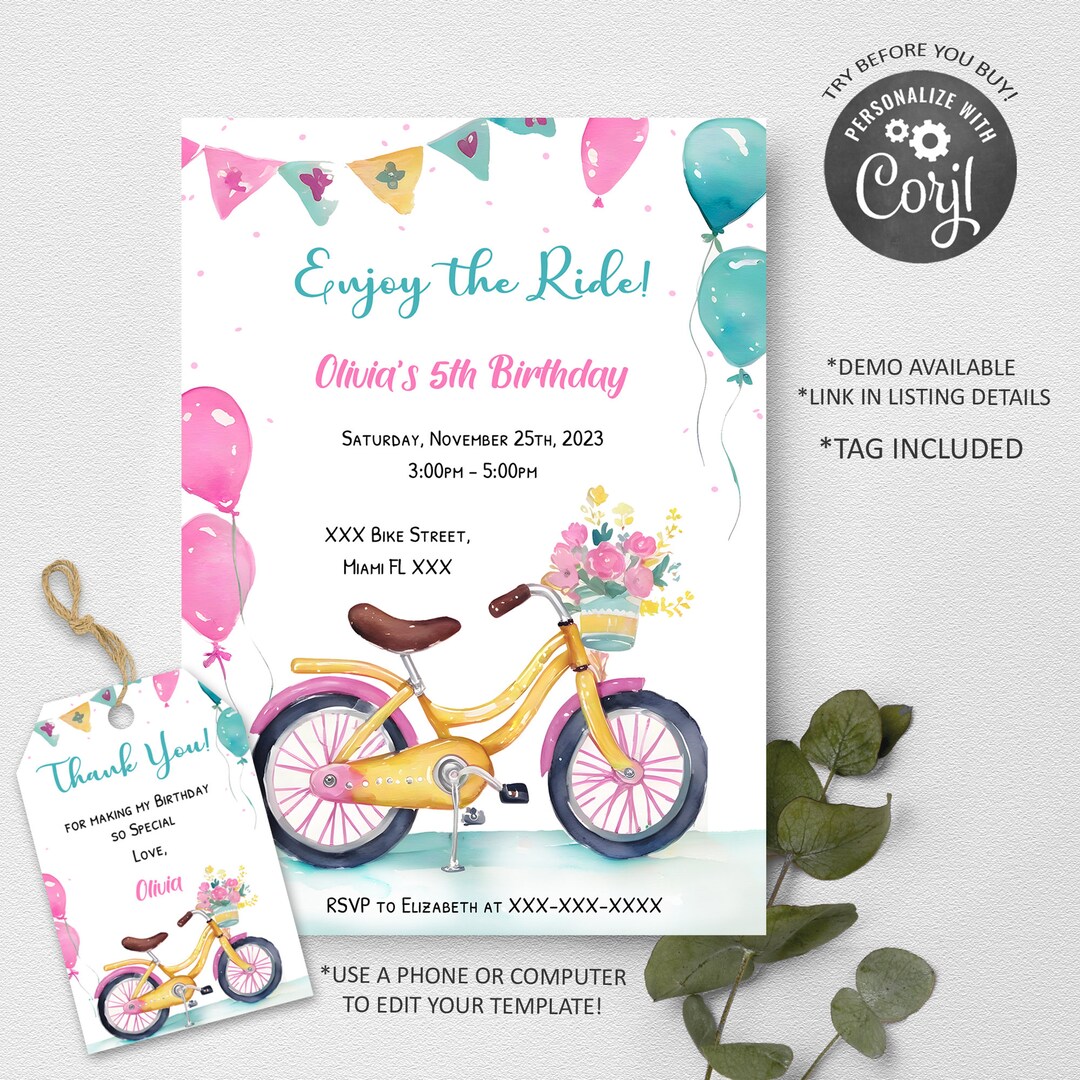 Editable Bike Birthday Invitation, Bike Invitation, Bike Template ...