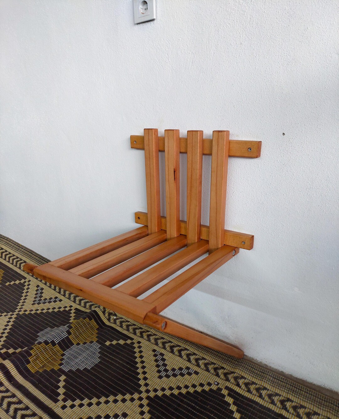 Wall Mounted Folding Chair for Hallways , Natural Wood , Hallway Bench ...