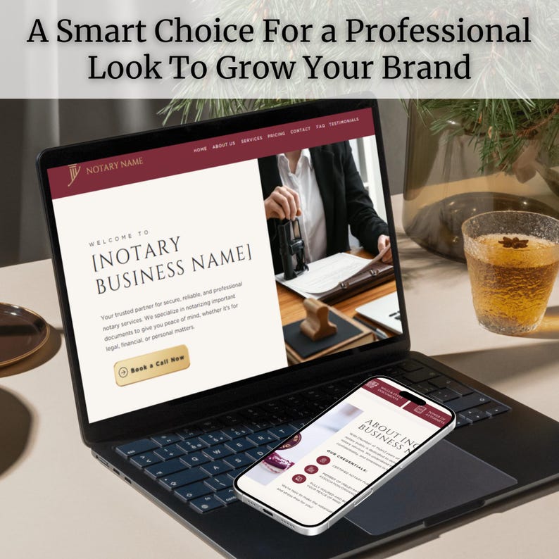 Notary Website Template Burgundy | Editable in Canva & SVG Designs for ...