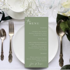 Sage Green Wedding Menu Sage Menu Cards Olive Green Wedding | Etsy UK