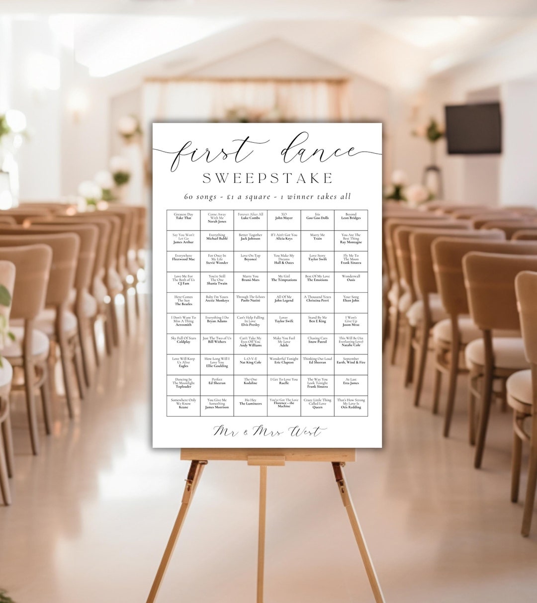 Personalised First Dance Wedding Sweepstake, Minimalist Wedding Game ...
