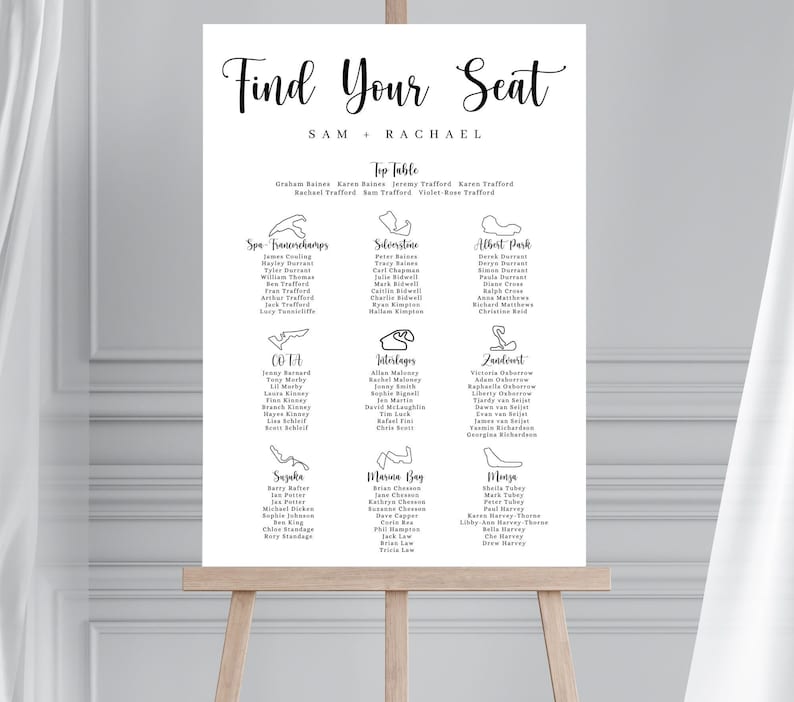 F1 RACETRACK THEMED Wedding Table Plan Grand Prix Seating - Etsy