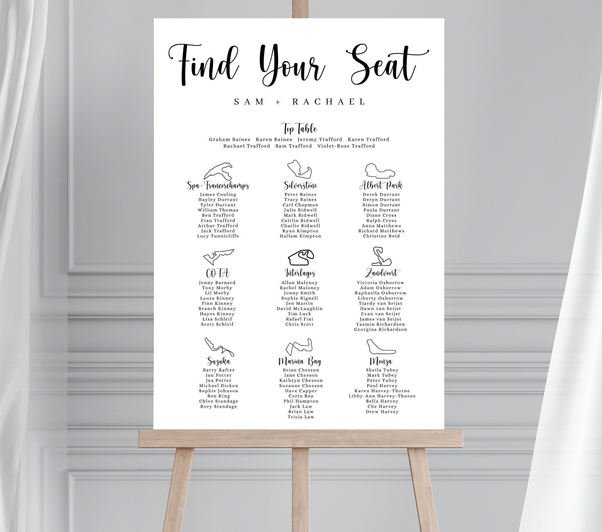 F1 RACETRACK THEMED Wedding Table Plan Grand Prix Seating - Etsy