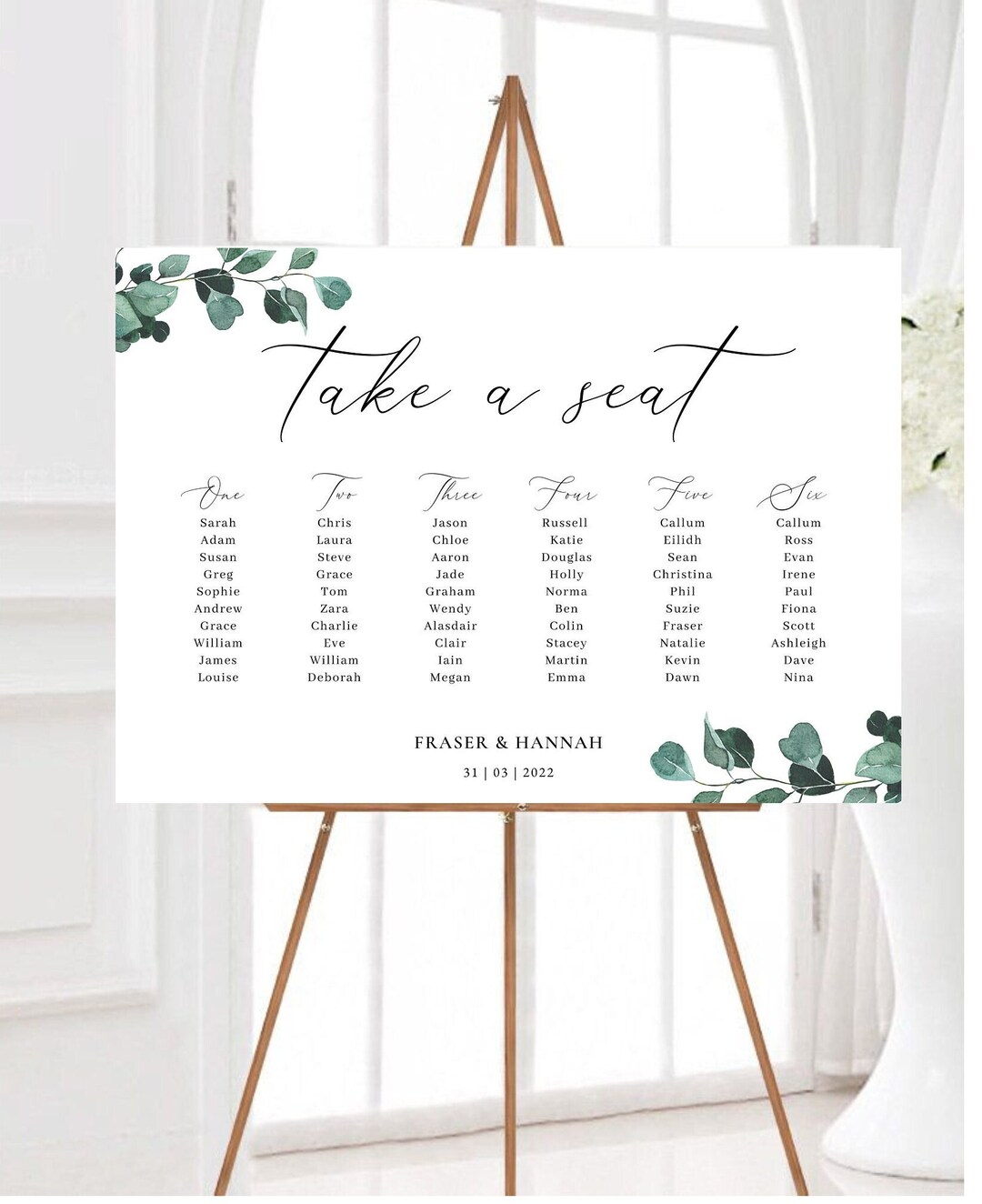 Eucalyptus Leaf Table Plan, Greenery Wedding Seating Chart, Foliage ...