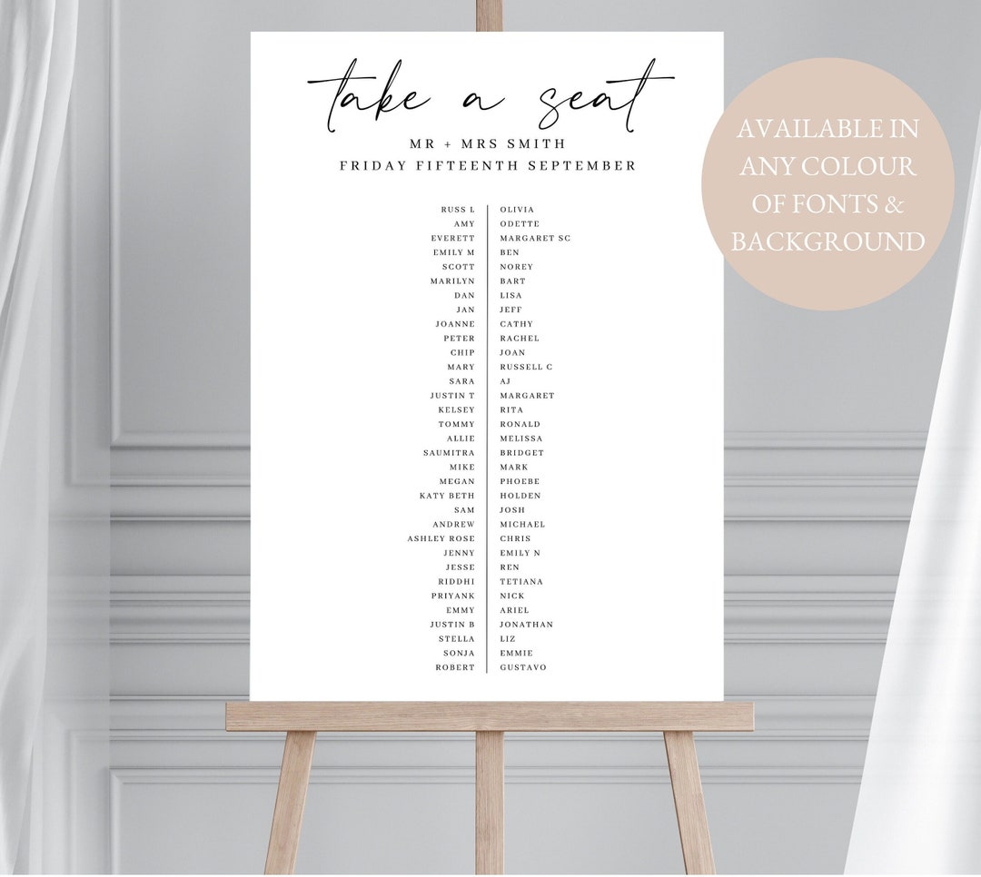 Minimalist Banquet Wedding Seating Plan, Long Seating Chart, Micro ...