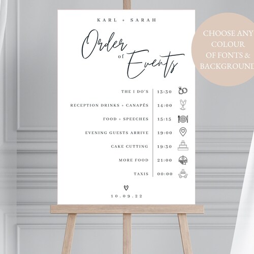Wedding Order of the Day Sign Wedding Order of Events Sign - Etsy