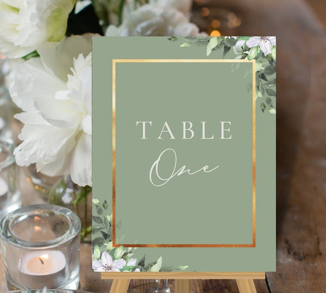 Sage and Gold Wedding Table Numbers, Olive Green Table Numbers, Sage ...