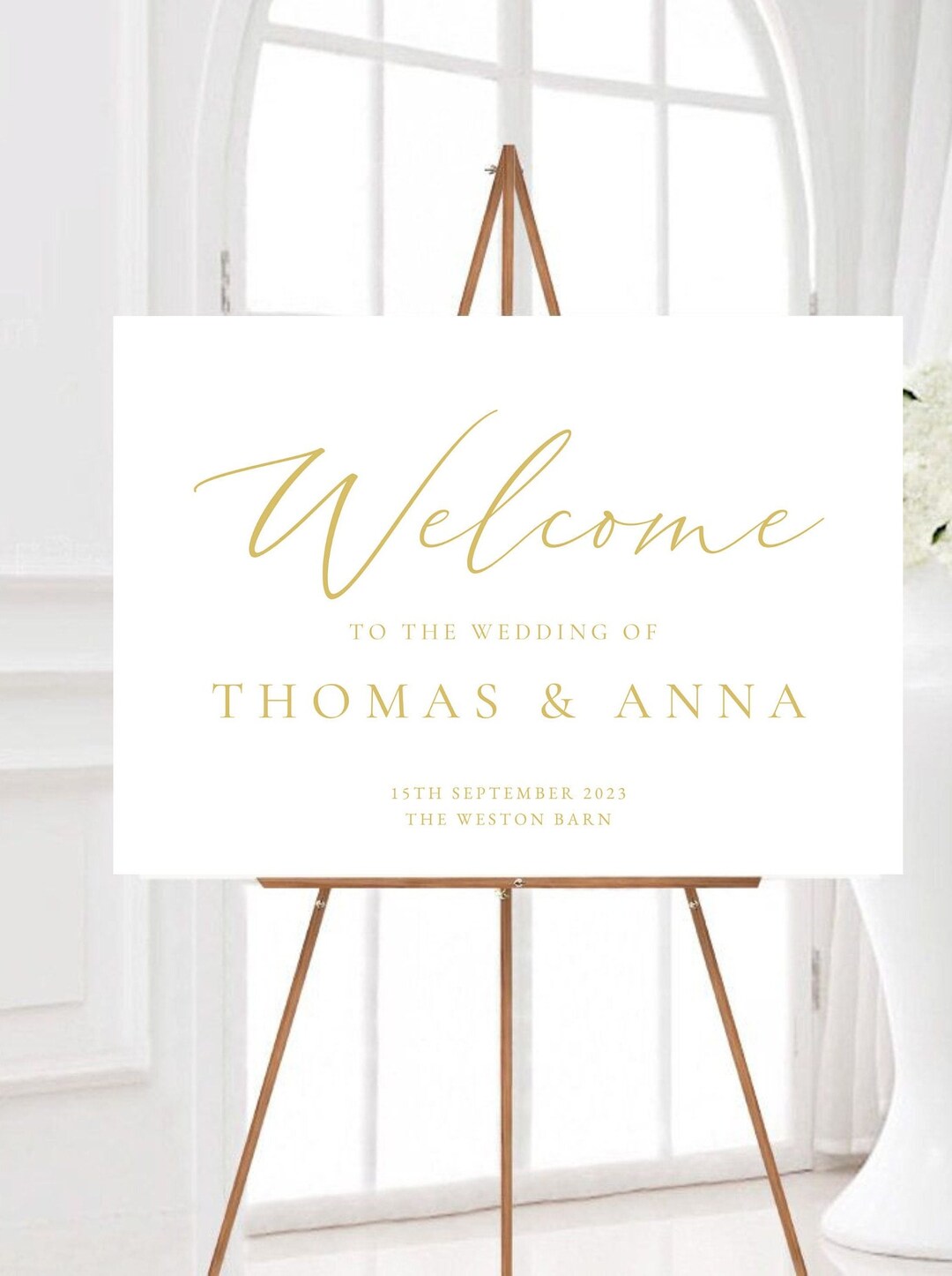 Minimalist Gold Wedding Welcome Sign, Personalised Welcome to Our ...