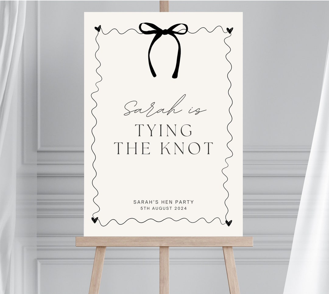 Cream Minimalist Elegant Hen Party Sign, Tying the Knot Engagement ...