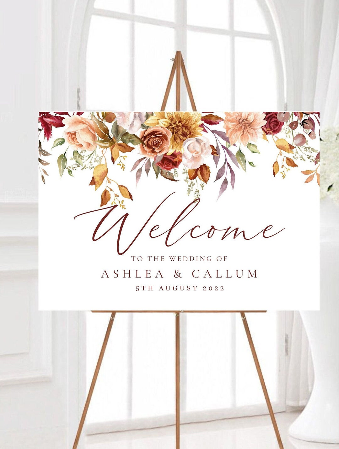 Autumn Floral Wedding Welcome Sign, Autumnal Wedding Welcome Sign ...