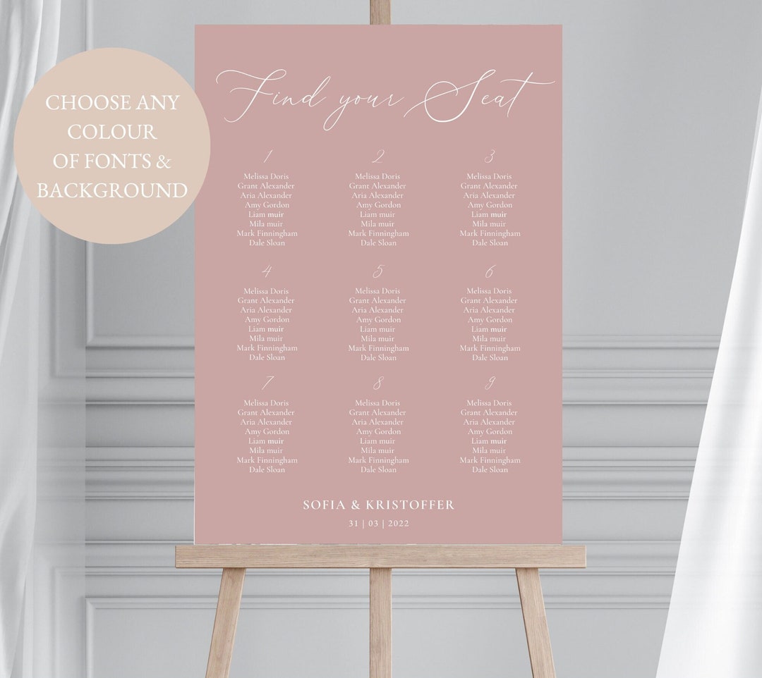 Dusky Pink Wedding Table Plan, Blush Pink Wedding Seating Plan, Modern ...