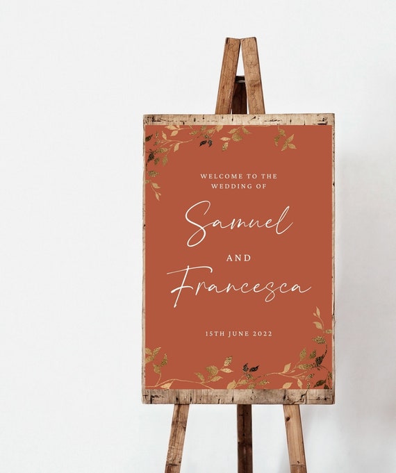 Burnt Orange Wedding Welcome Sign Rust and Gold Wedding Sign | Etsy UK